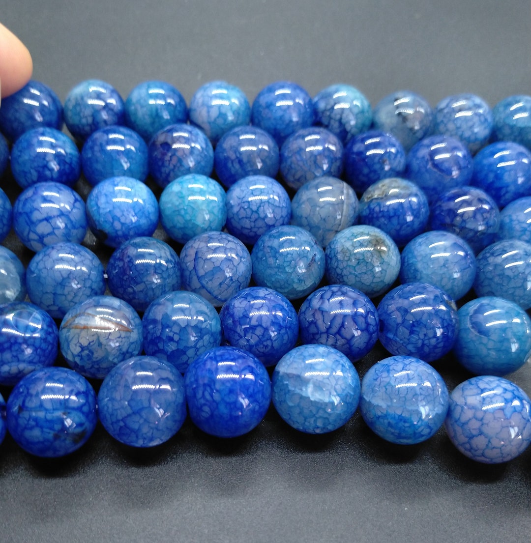 14mm, Blue Dragon Vein Agate Beads, Round Gemstone Loose Beads, Full 1 ...