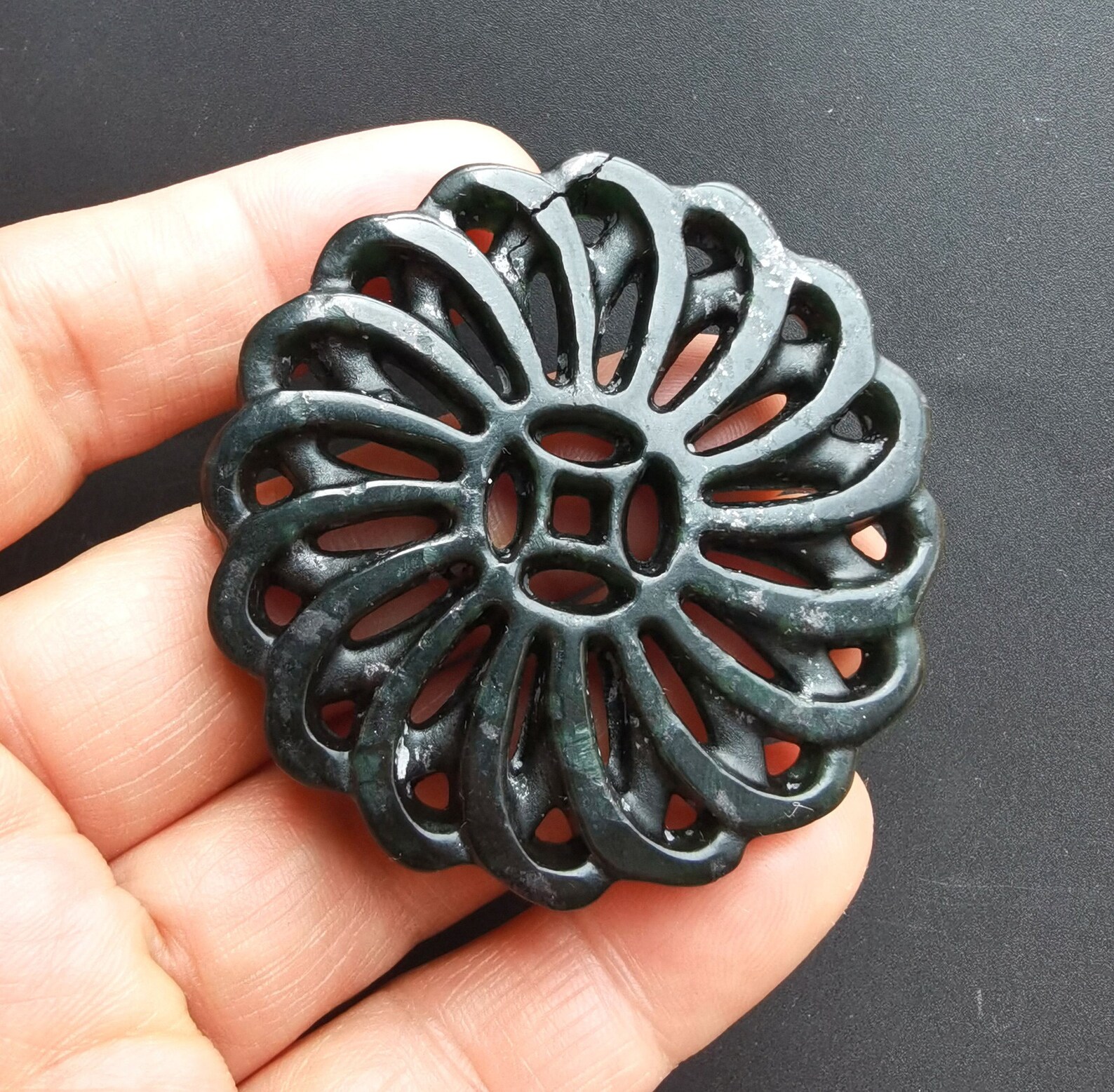 Circle Wheel Jade Pendant Carved Black Green Natural Jade - Etsy