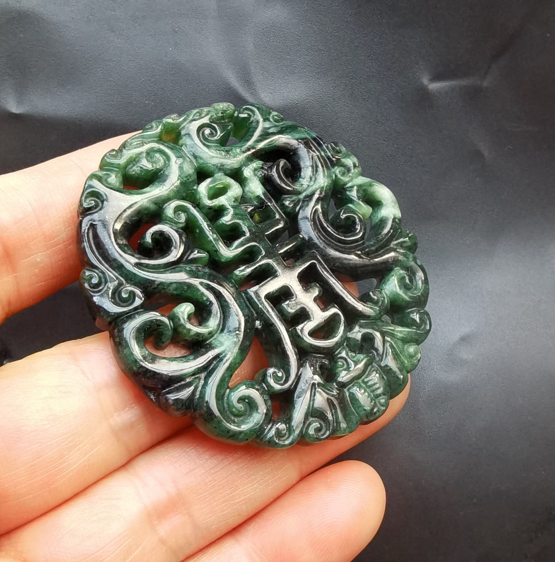 Carved Dragon Bat Jade Pendant: Green Gemstone Amulet - Etsy