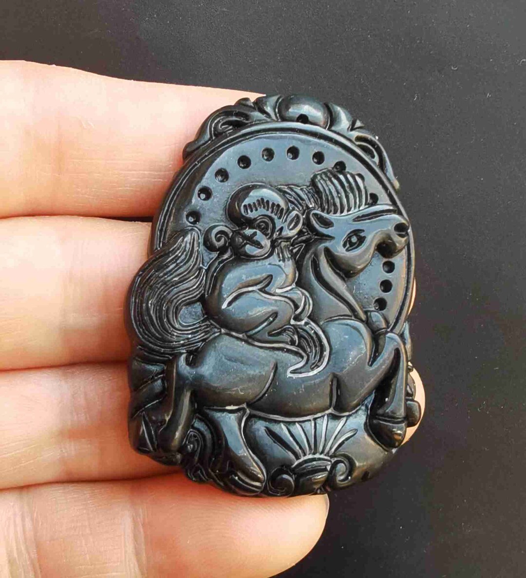 Jade Pendant: Carved Horse & Monkey Amulet - Etsy UK