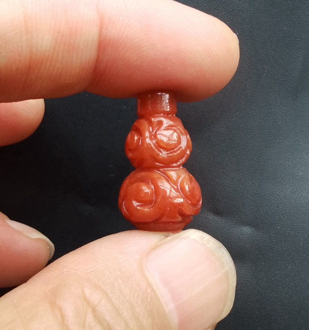 3D Carved Red Jade Gourd Pendant: Dreadlock Bead, Necklace Amulet - Etsy