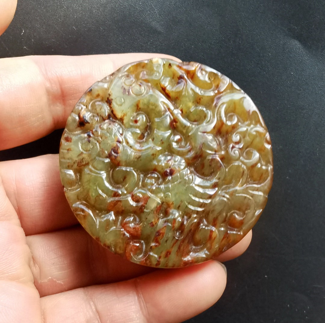 Dragon Phoenix Carved Green Jade Pendant: Lucky Amulet, Necklace ...