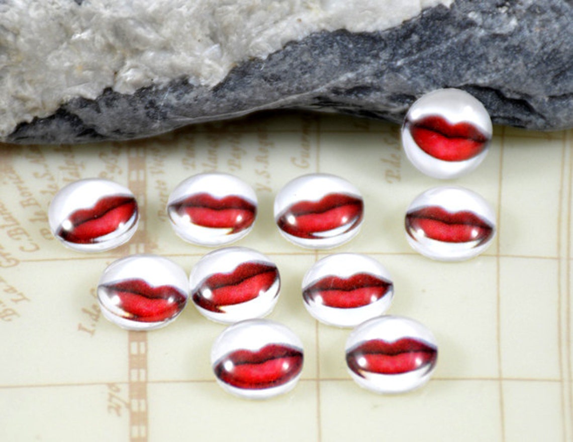 Charm Red Lips Flaming Lips Handmade Photo Glass Cabochon Dome - Etsy