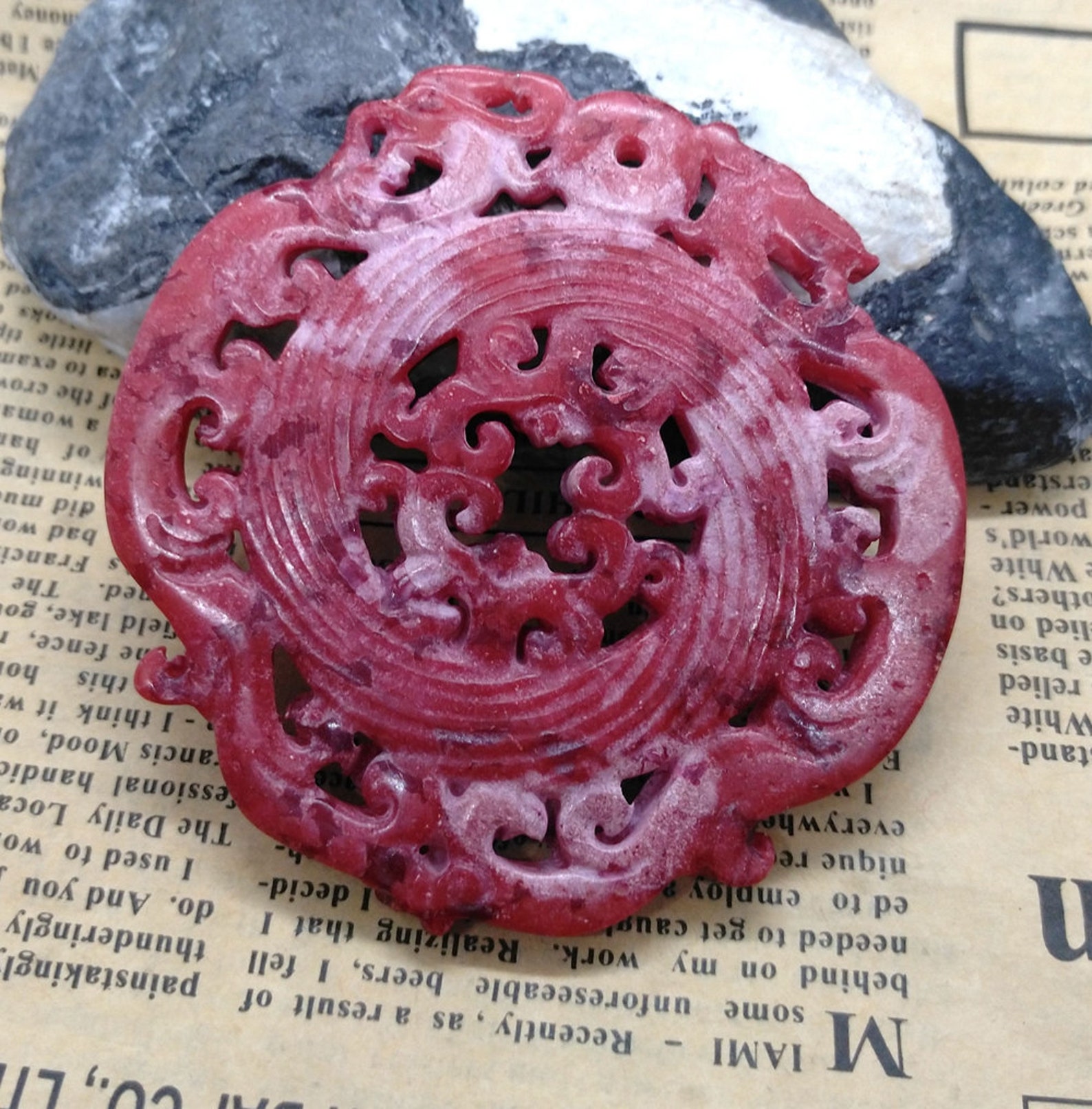 Chinese Jade Pendant Carved Phoenix Dragon Red Jade Stone - Etsy