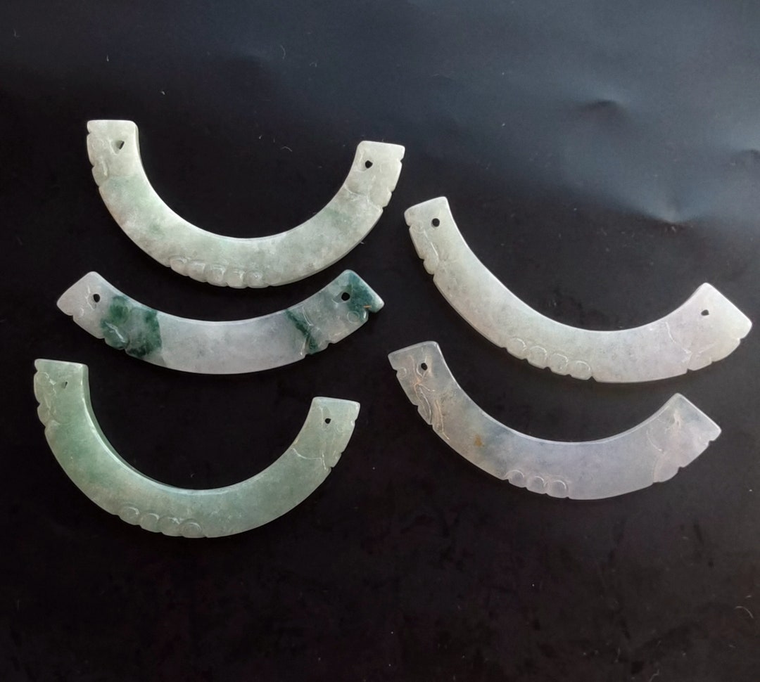 Curved Dragon Jadeite Pendant Link,two Hole,grade A,untreated,natural Jade Stone,burmese Jade ...