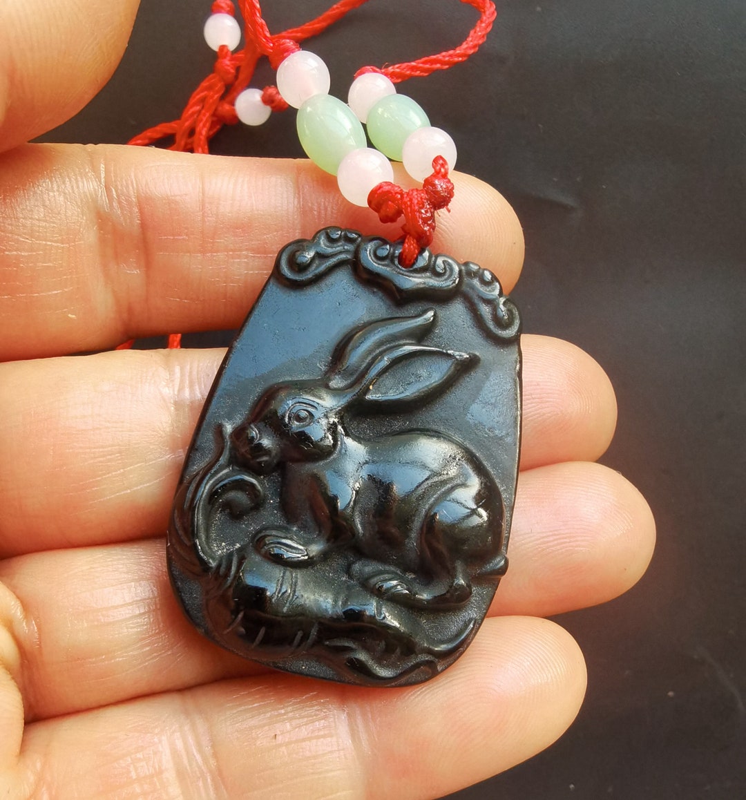 Jade Rabbit Pendant: Chinese Zodiac Carved Amulet Necklace - Etsy