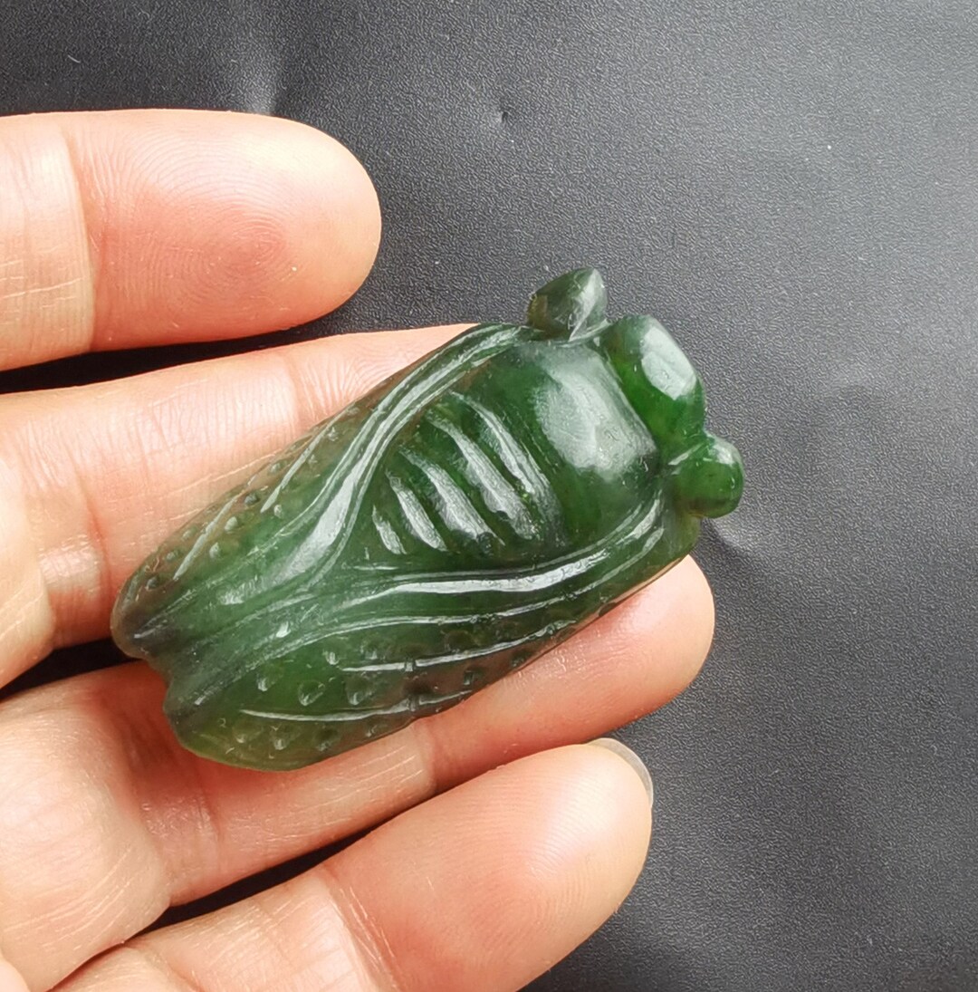 Genuine Large Cicada Carving Natural Green Nephrite Jade Stone Pendant ...
