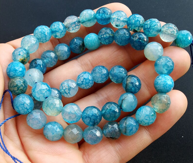 8mmfaceted Blue Dragon Vein Agate Stone Strandround Crackle - Etsy