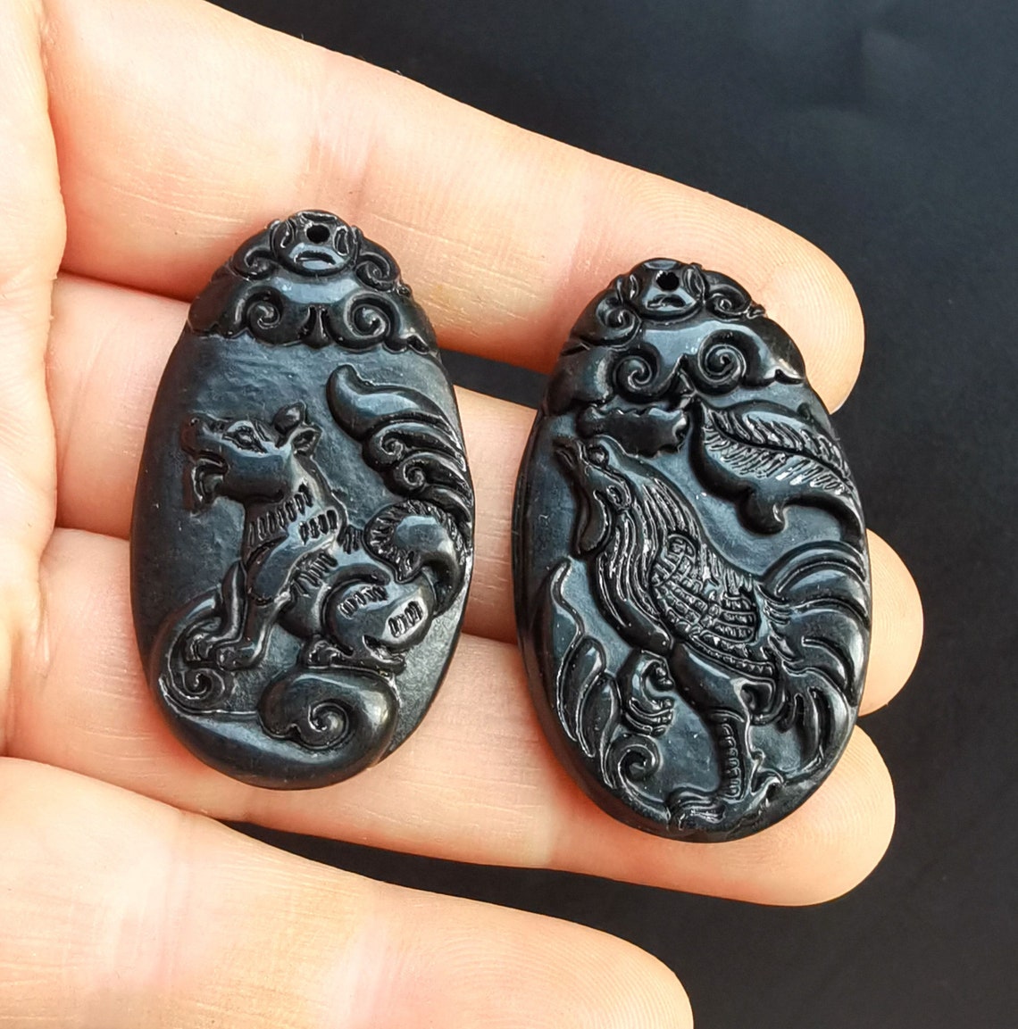 Colgante de piedra de jade negro natural del horóscopo chino - Etsy España