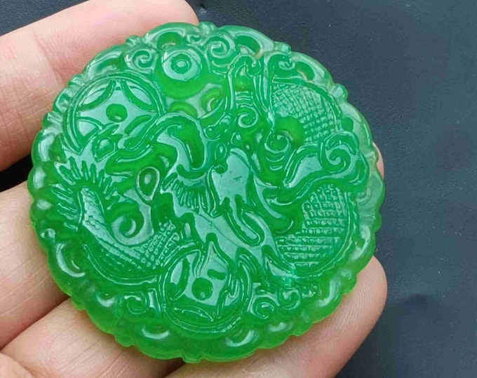 Chinese Dragon Circle Green Jade Stone Pendant,carved Jade,amulet ...