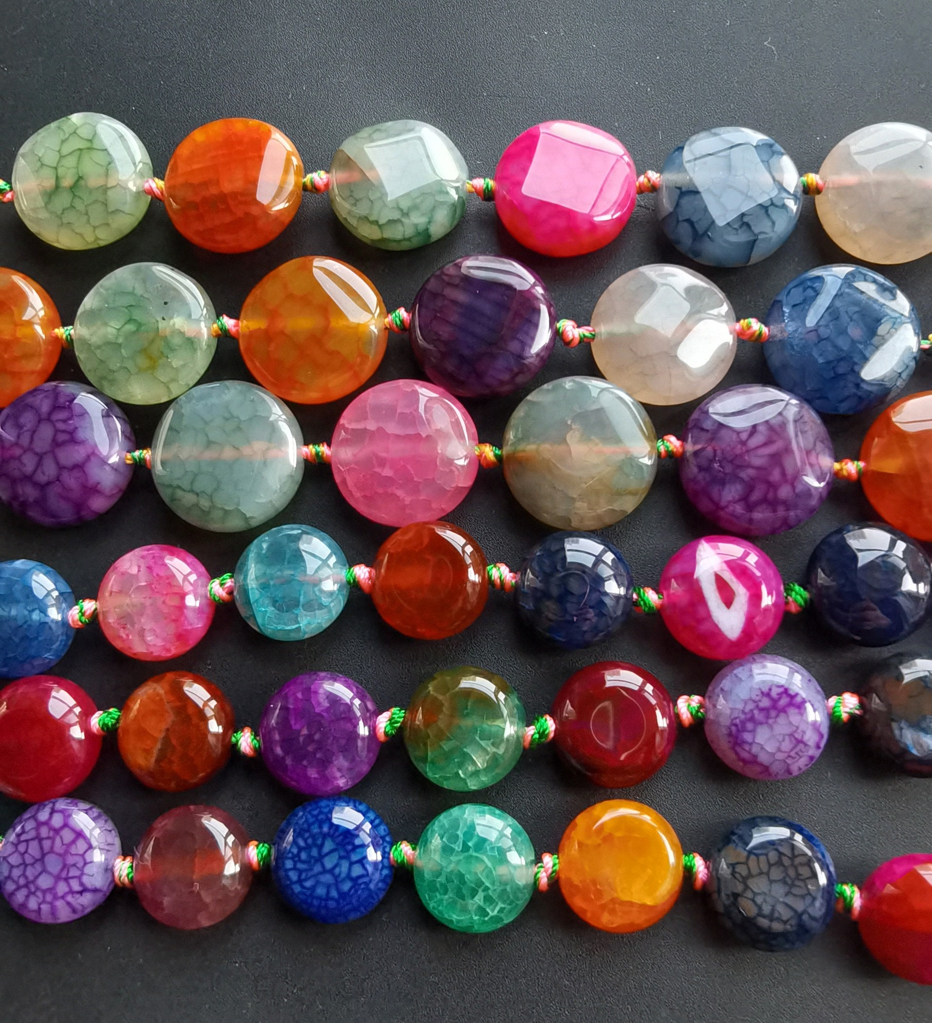 16.5 Coin Agate stone strandcolourful 12mm16mm large | Etsy