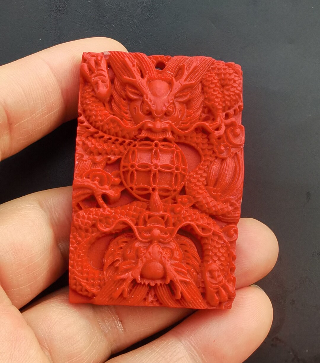 Rectangle Dragon 龙腾四海 Red Cinnabar Pendant,amulet Gemstone,protection ...