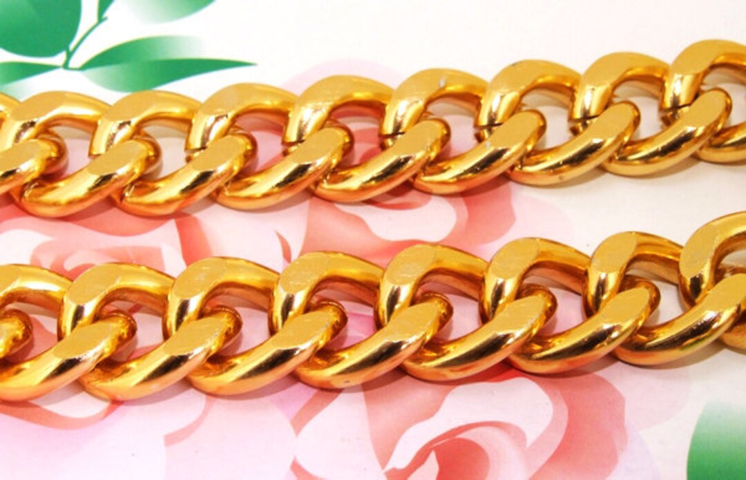 Long Shiny Loop Cut Twist 19mm-22mm Plated Gold Aluminum Metal Chain ...