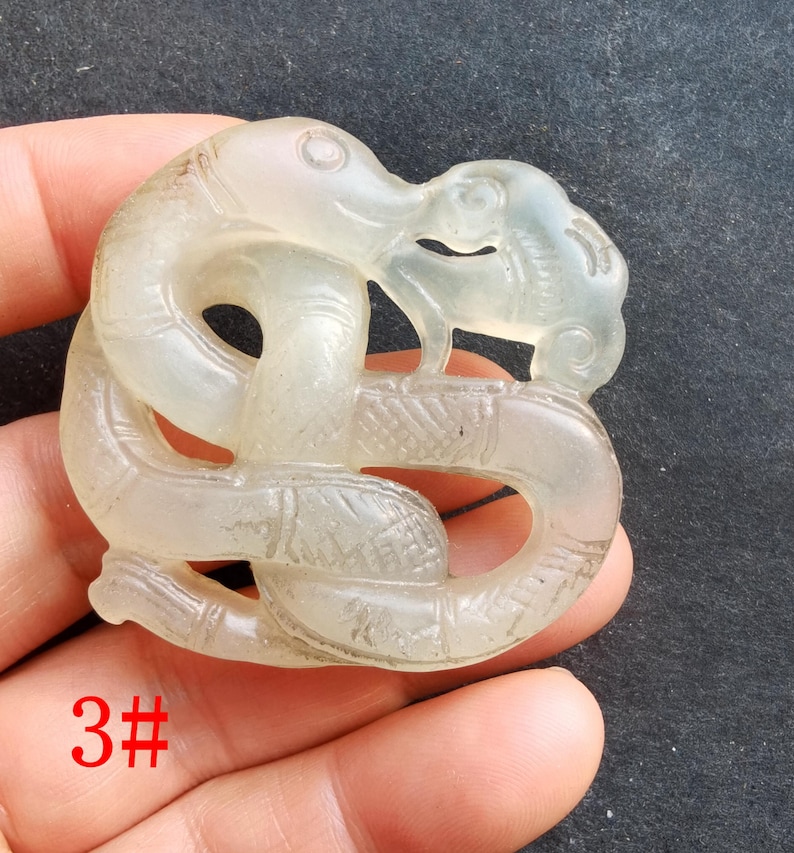 Snake Twelve Signs Carving Natural Jade Stone Pendant,amulet Mythical ...