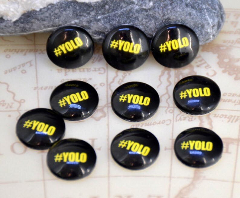Circle Yellow YOLO Black Handmade photo glass cabochon dome | Etsy