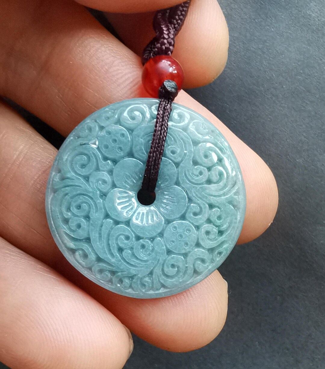 Guatemalan Blue Jadeite Donut Pendant: Lucky Flower Amulet - Etsy