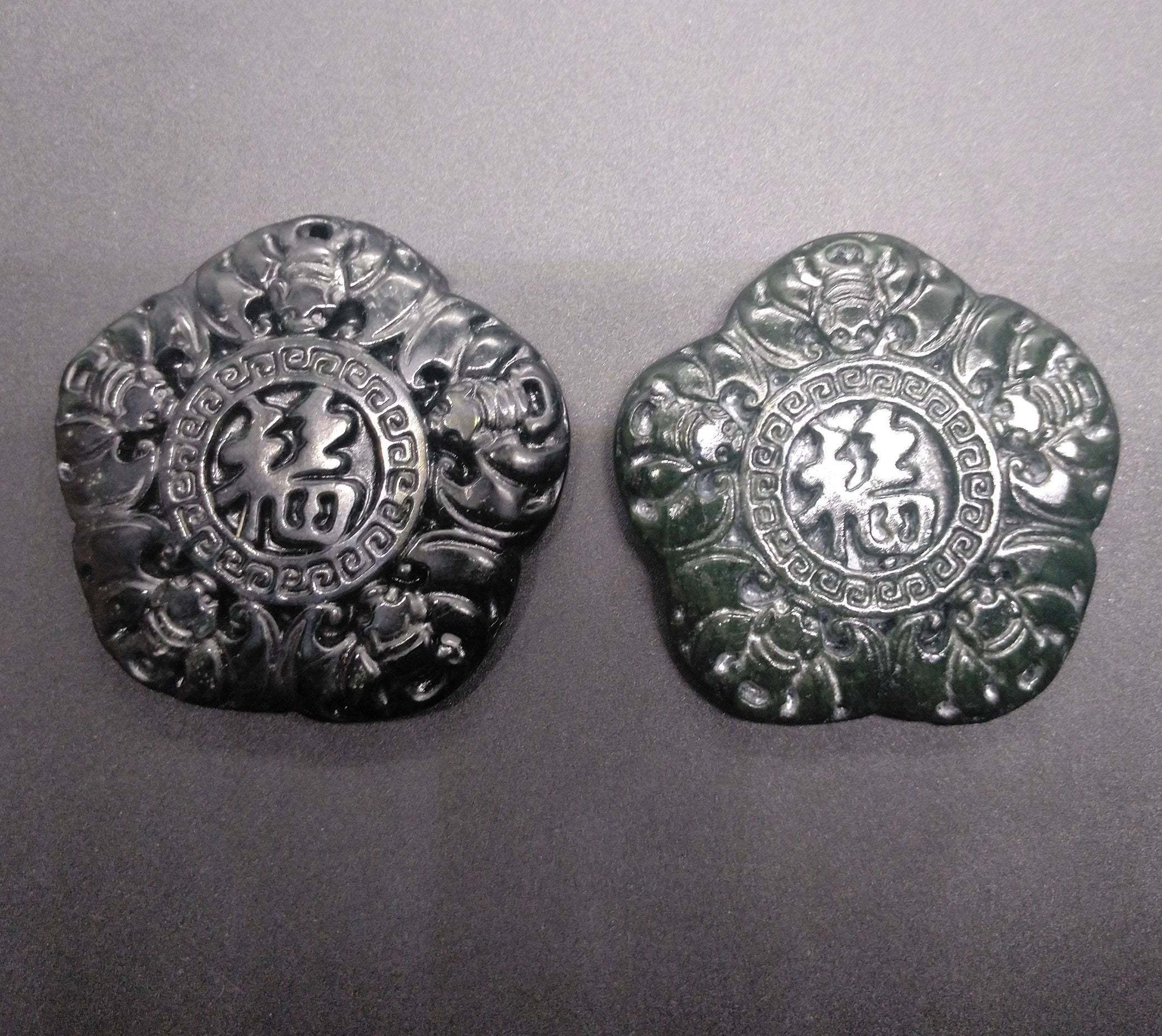 Chinese Five Bat Fu Word Jade Pendant Carved Black Green - Etsy