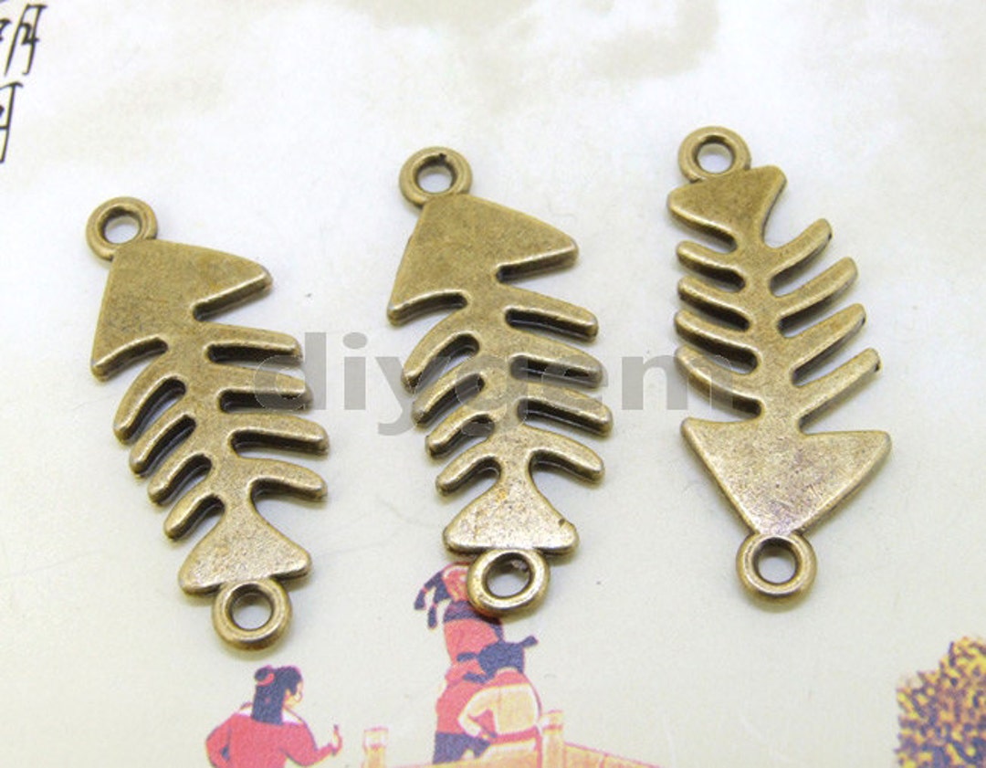 Bronze Fish Bone Charm Pendants: Filigree Jewelry Findings (3pcs) - Etsy