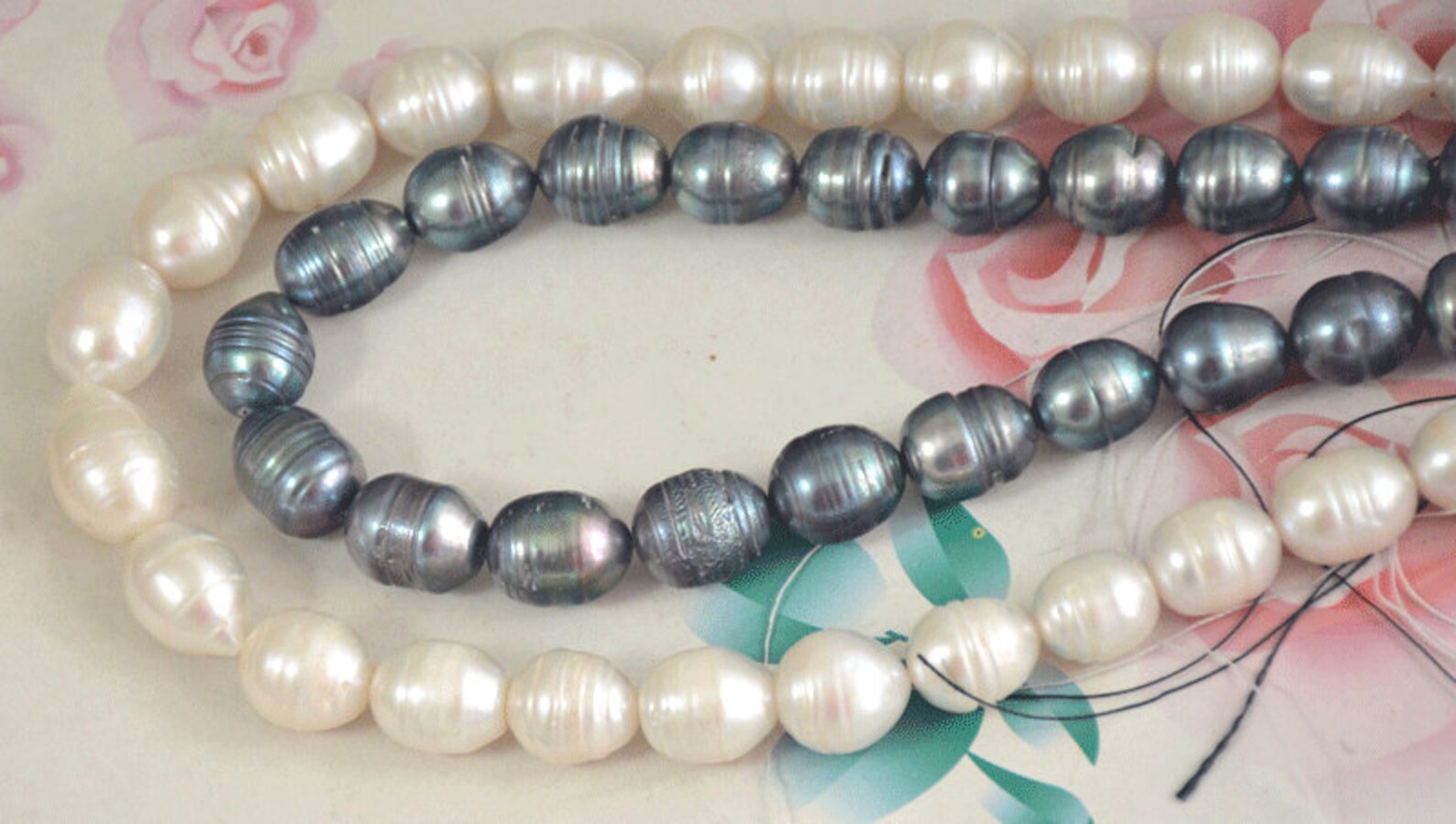 Large Rice Black Freshwater Pearl Strand Baroque White Pearl | Etsy