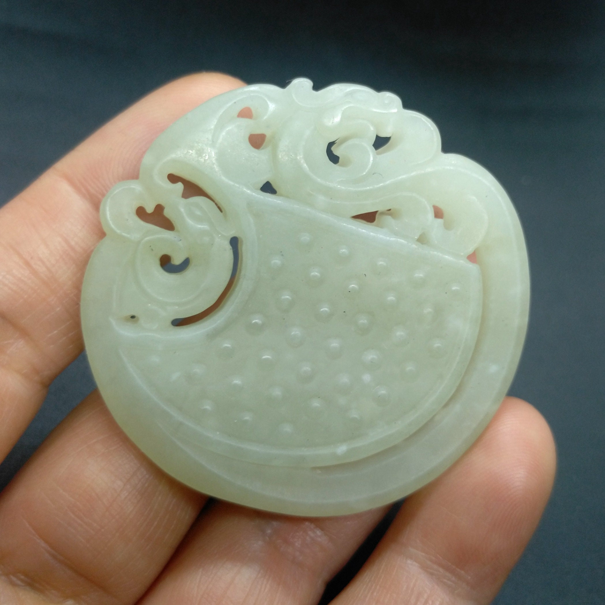 Dragon Phoenix axe jade pendant Coin Carved natural green | Etsy