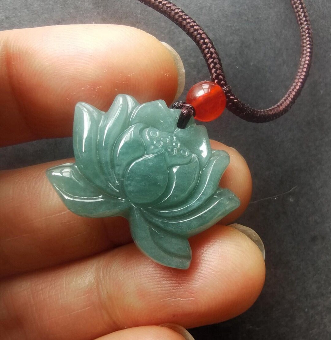 Carved Jadeite Jade Lotus Flower Pendant - Good Luck Amulet - Etsy