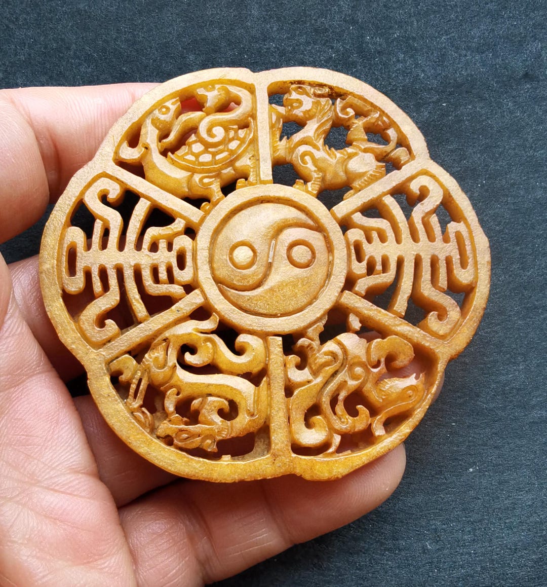 Carving Four Beasts,dragon,white Tiger,suzaku,basalt Yellow Jade Stone ...