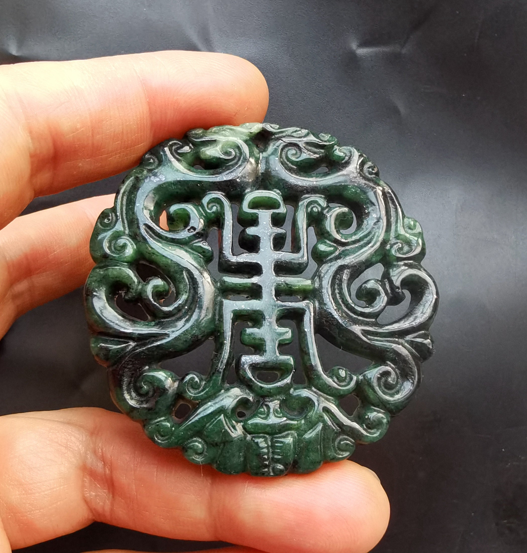 Carved Dragon Bat Jade Pendant: Green Gemstone Amulet - Etsy