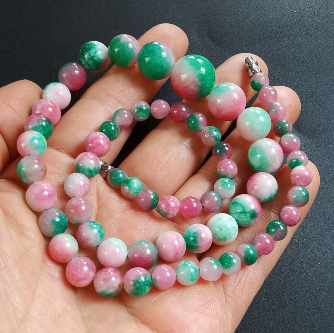 6mm-14mm, Round Rainbow Jade Strand, Yellow,green,pink, Gemstone Bead ...