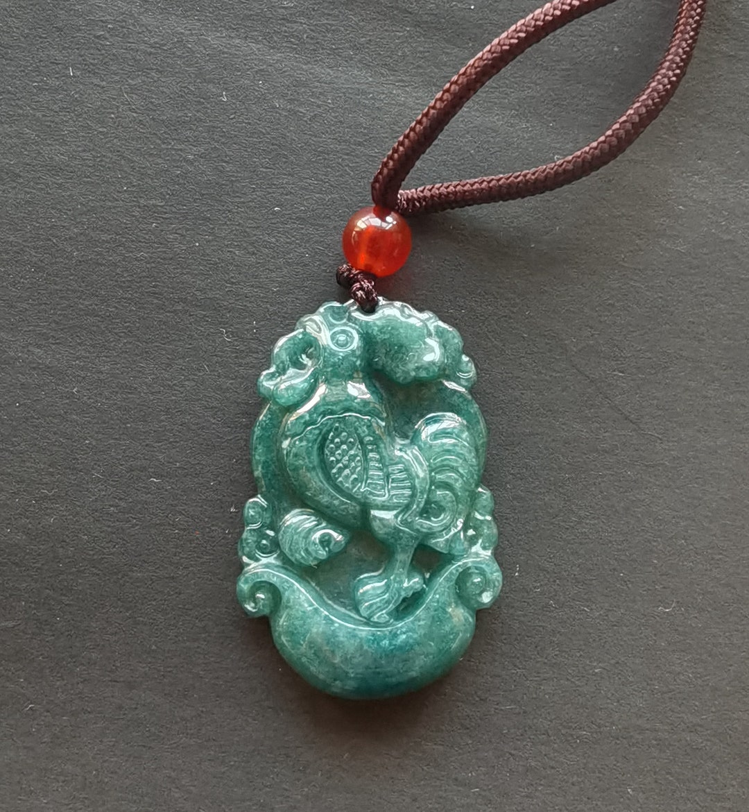 Green Jadeite Rooster Pendant: Chinese Zodiac Amulet Necklace - Etsy