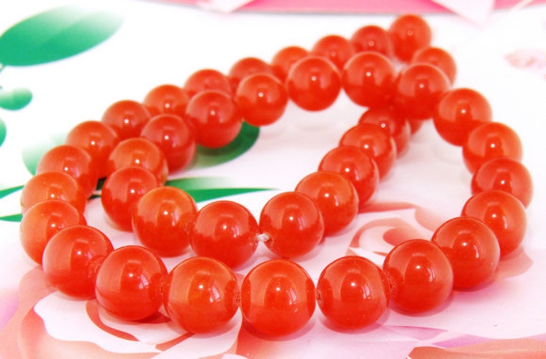 Loose Gemstone Round Orange Jade 10mm Gemstone Bead Full One Strand 15 ...