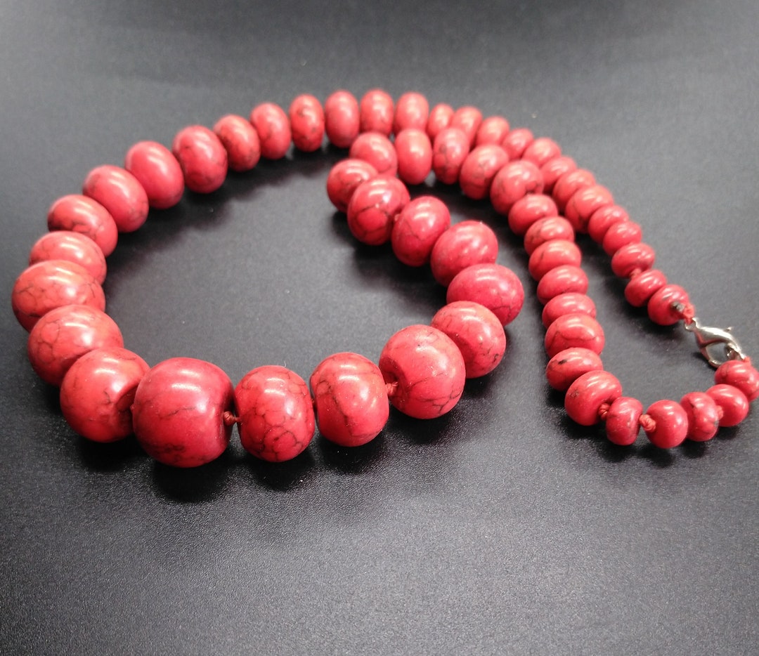 Red Howlite Turquise Necklace, 8mm-18mm Rondelle Red Turquoise Necklace ...
