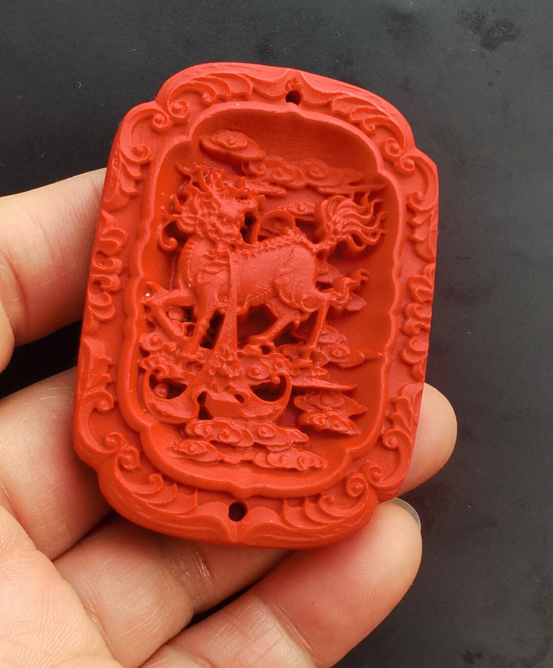 Rectangle Qilin Unicorn Dragon Love Mother Red Cinnabar Pendant,amulet ...