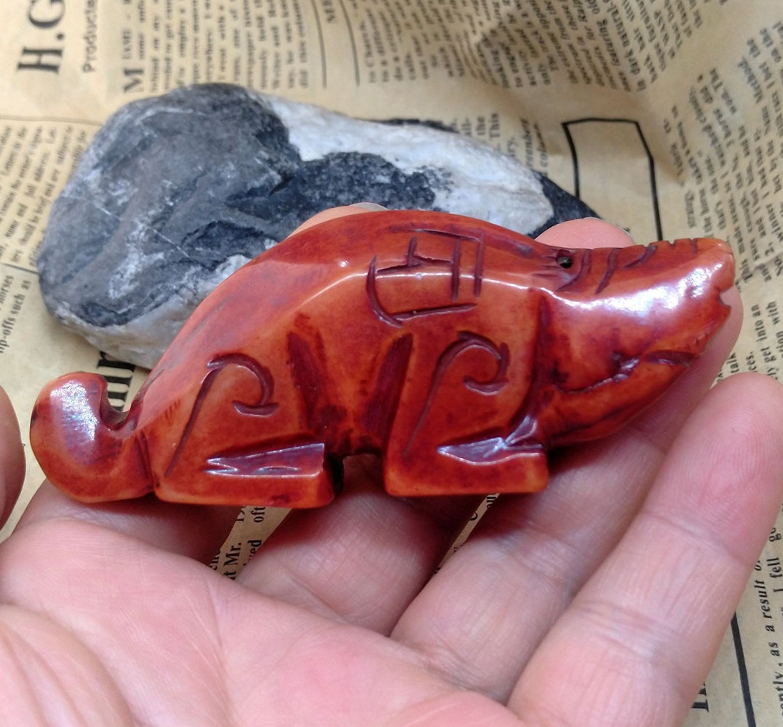 Carved yellow red Jade pendant 3D Old Dragon jade Pendant | Etsy