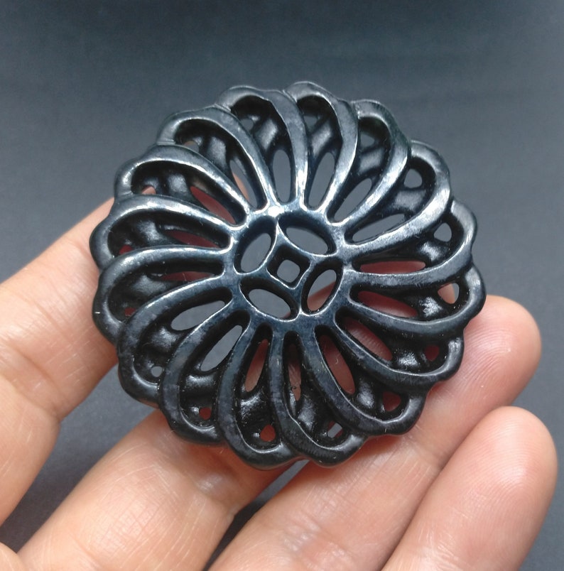 Circle Wheel Jade Pendant Carved Black Green Natural Jade - Etsy
