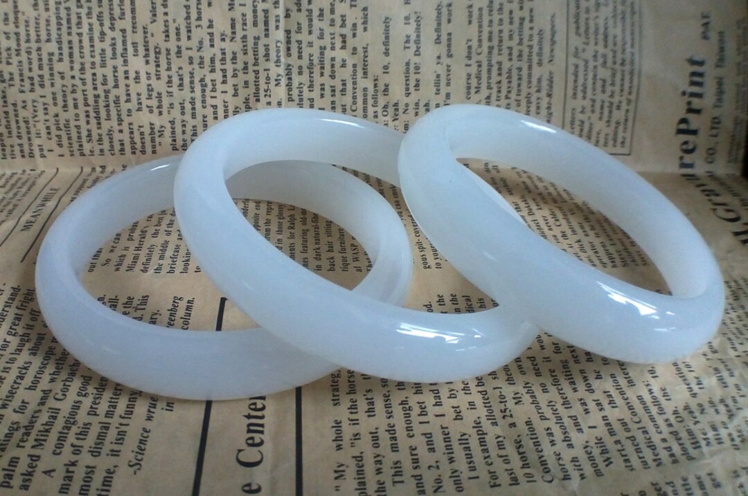 Untreated Natural White Jade Bangle, Circle Smooth Jade Stone Bracelet ...