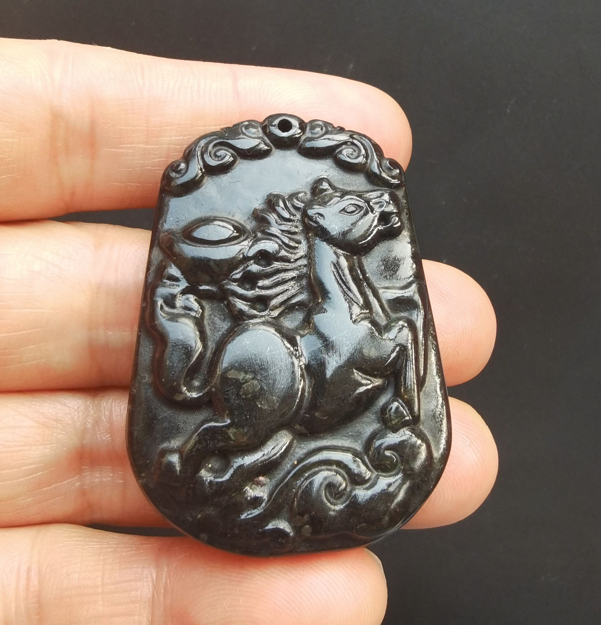Chinese Zodiac natural black Jade stone | Etsy