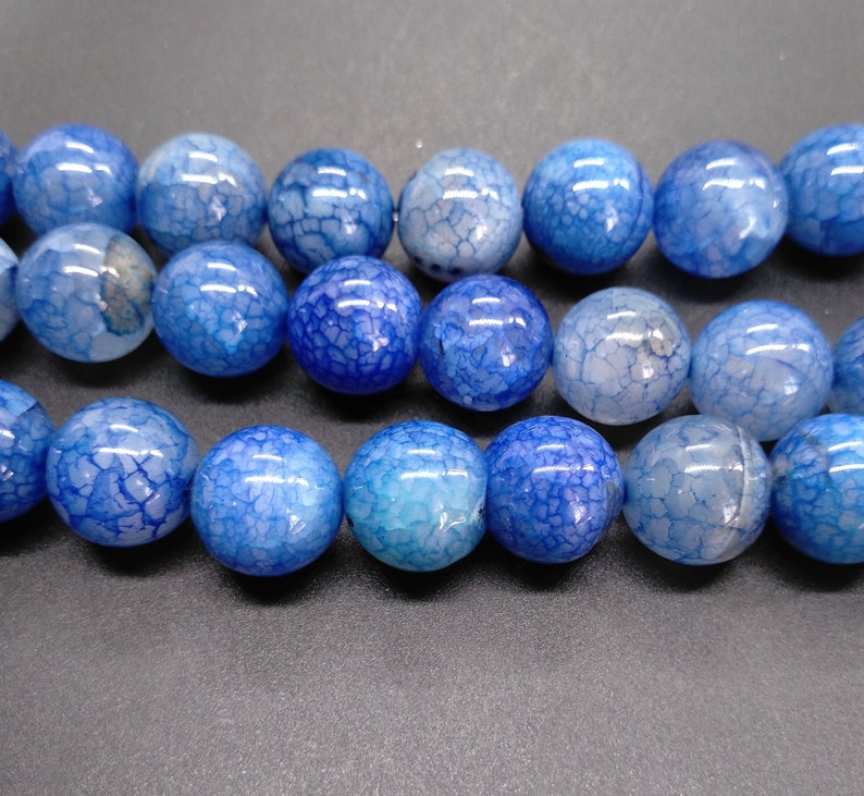 14mm, Blue Dragon Vein Agate Beads, Round Gemstone Loose Beads, Full 1 ...