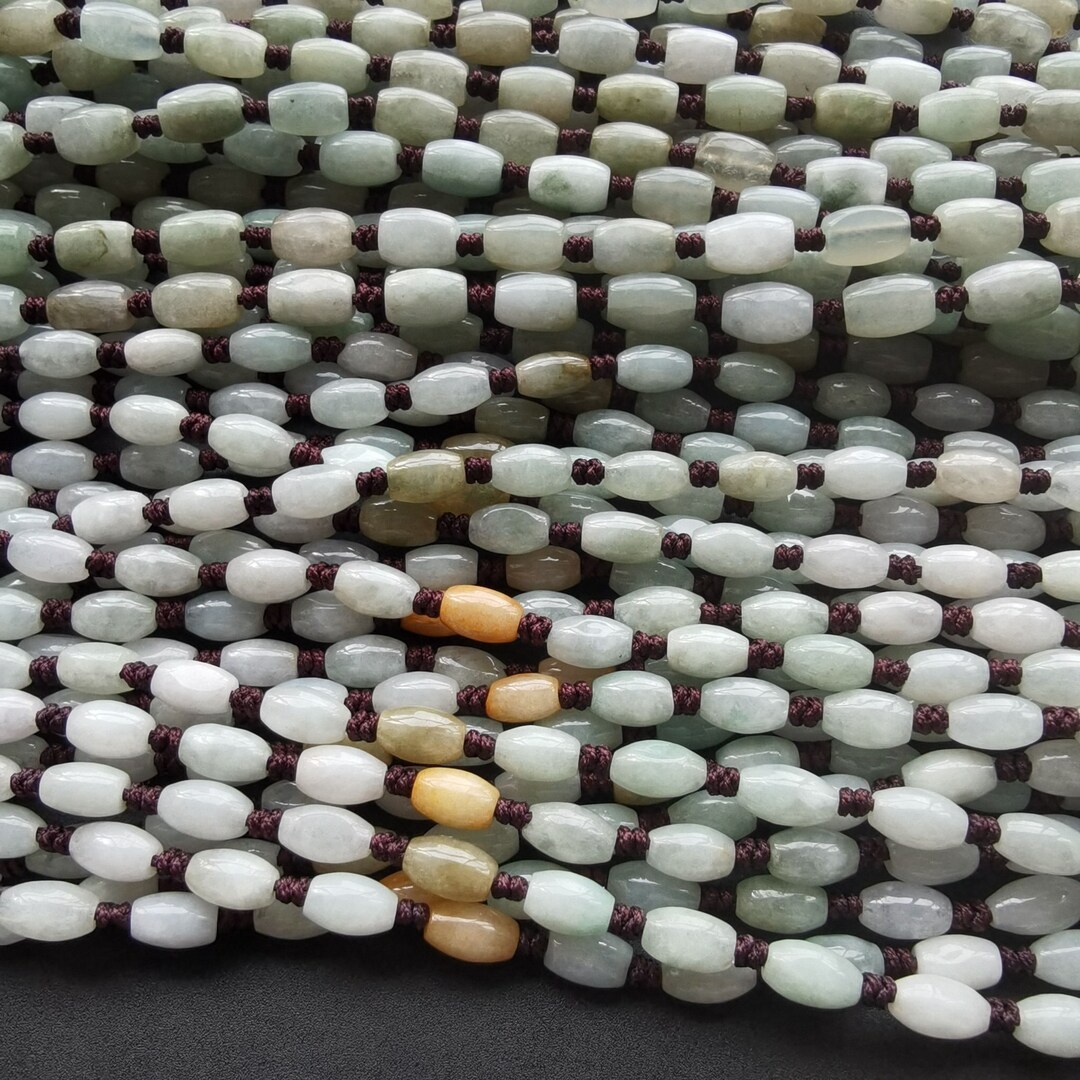 24" Natural Jadeite Barrel Bead Necklace - Handwoven Rope Cord - Etsy