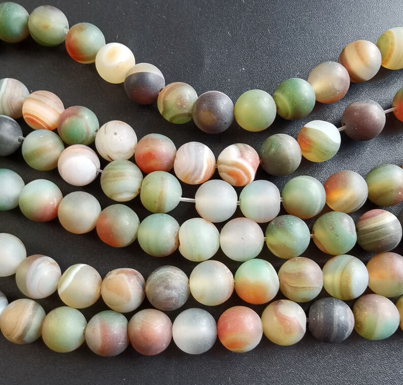 8mm Vert rond vert orange veine agate pierre brin matte - Etsy France