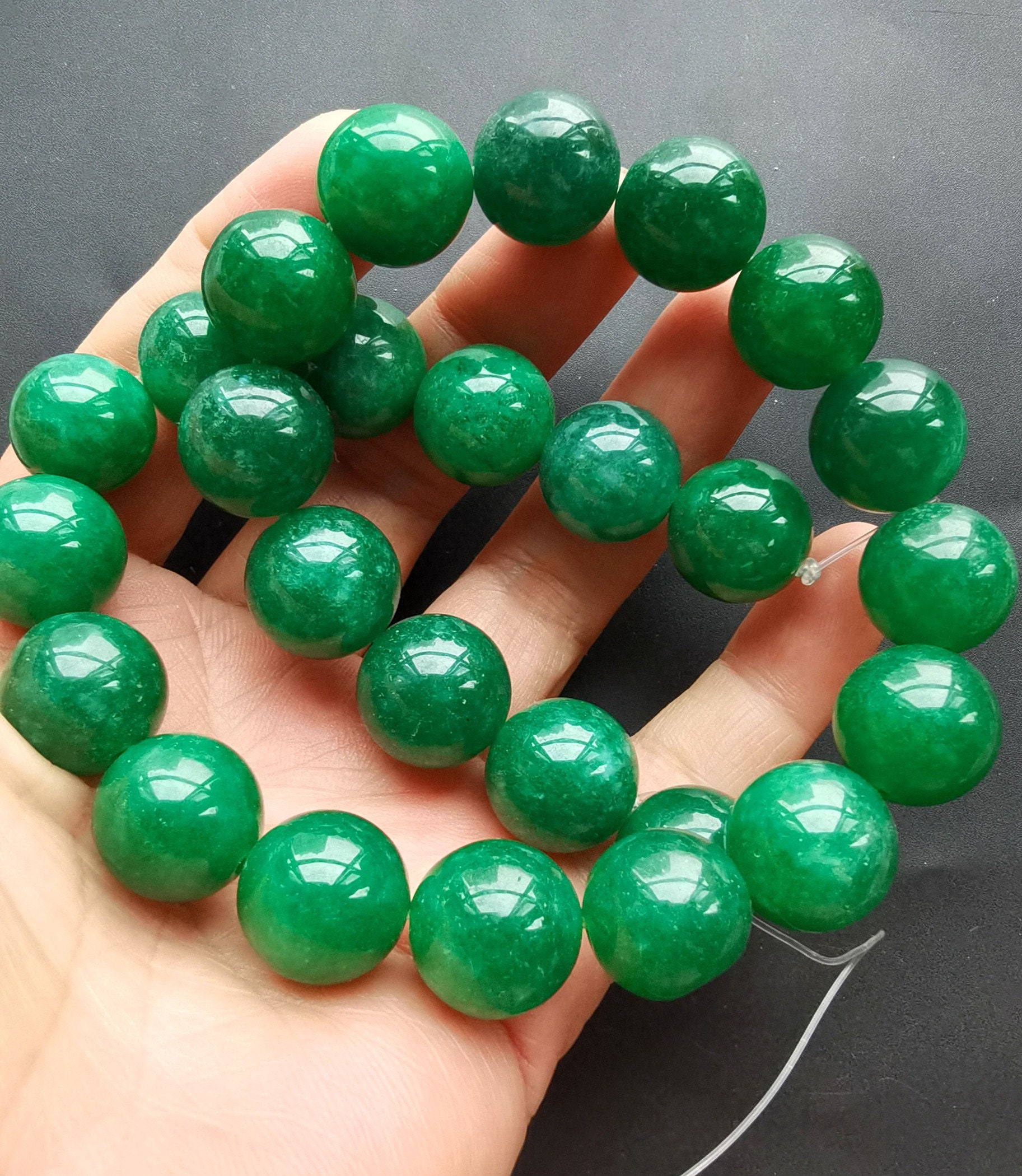 16mm,18mm,20mm,round Smooth Green Jade Stone Strand,semi-precious ...