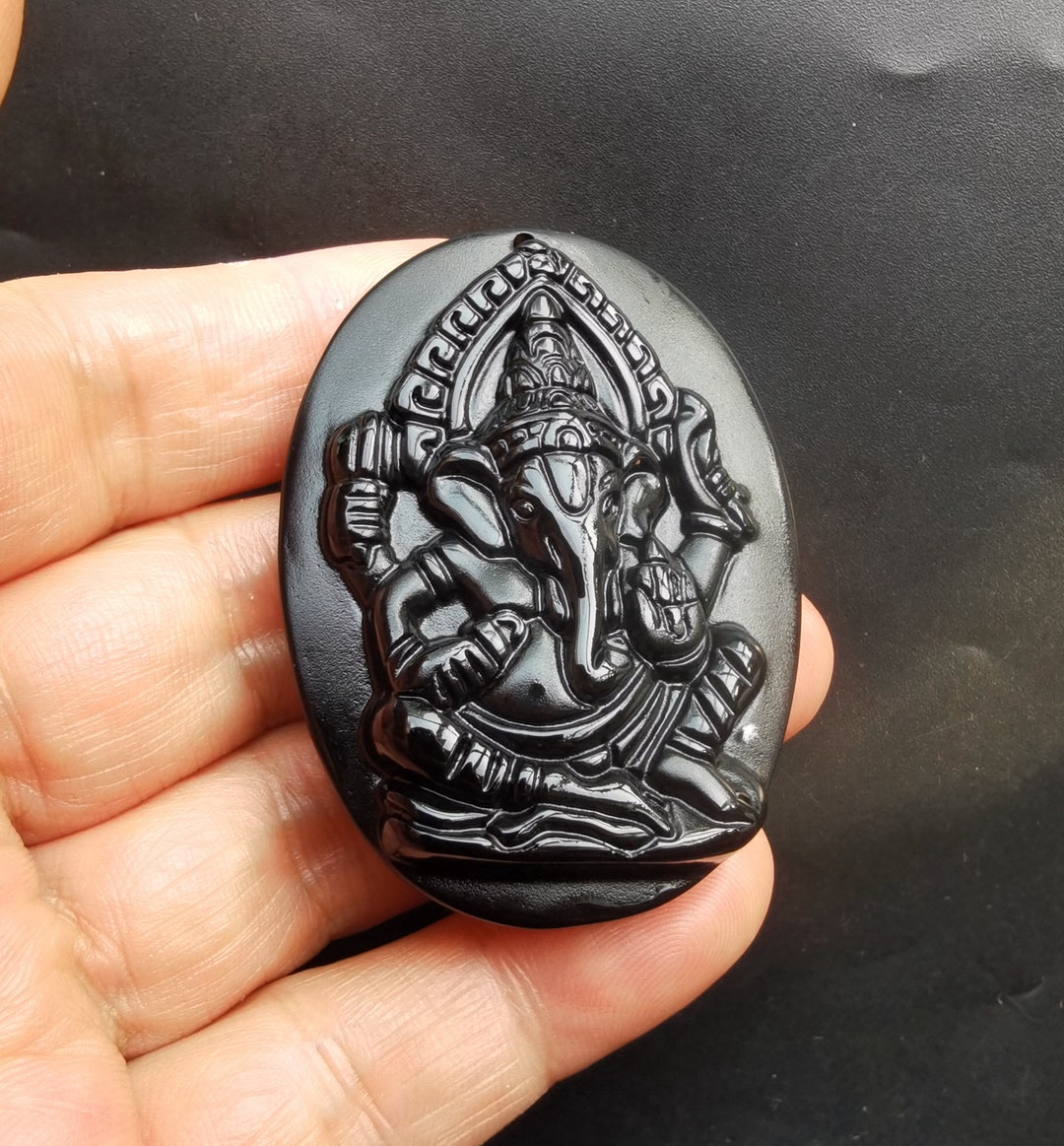 Obsidian Elephant God Pendant: Mythical Amulet Necklace Jewelry - Etsy