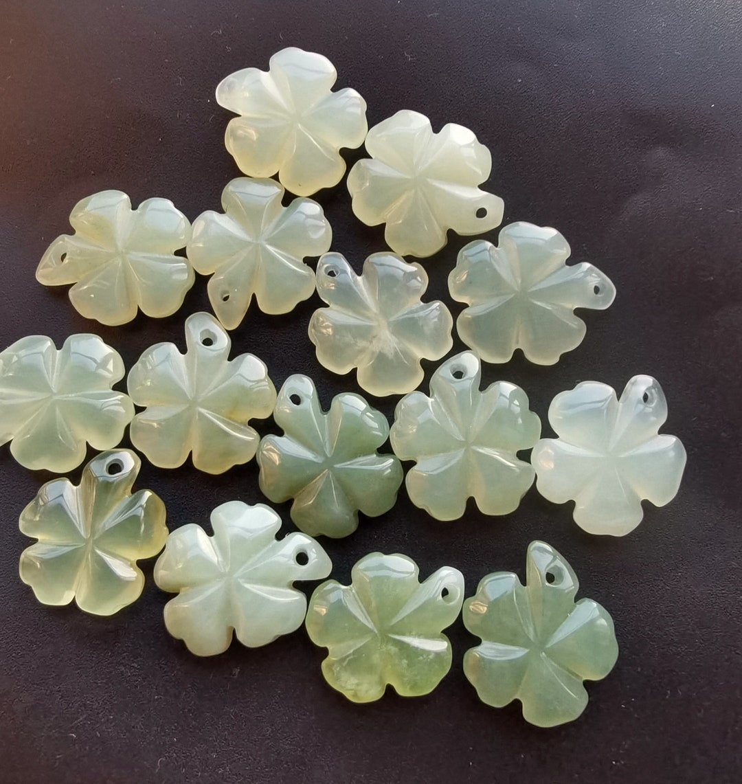 Carving Good Lucky Clover,four Leaf Natural Green Xiuyu Jade Stone ...