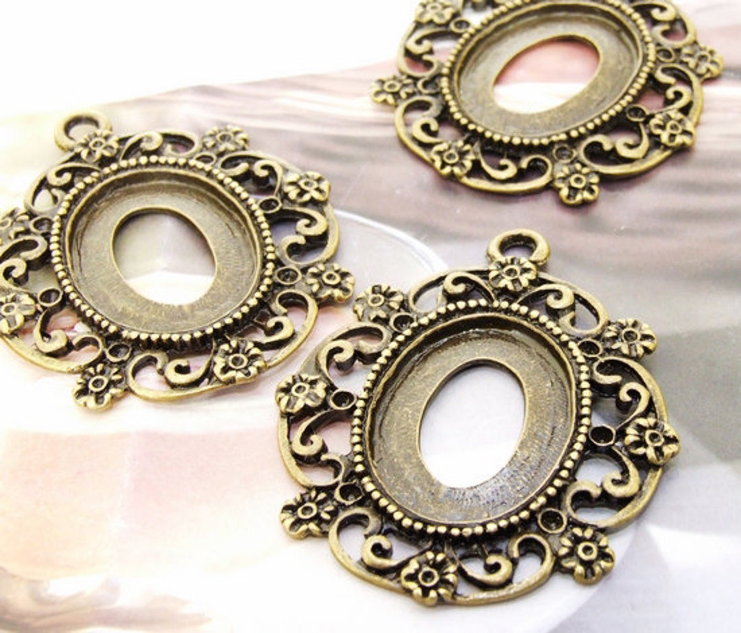 Big Flower Antique Bronze Pendant Base Connector Link Filigree Metal ...