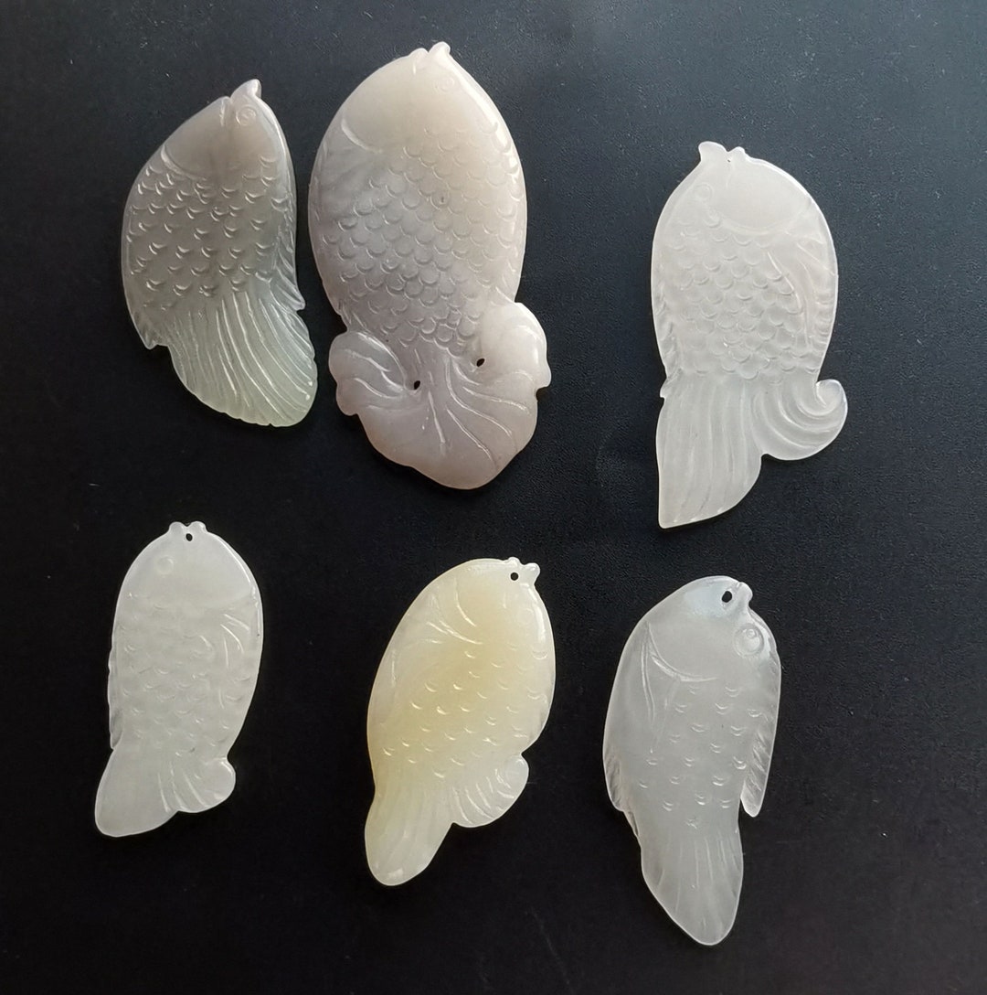 Chinese Fish Jade Stone Pendant,hand Carved Goldfish White Jade, Amulet ...