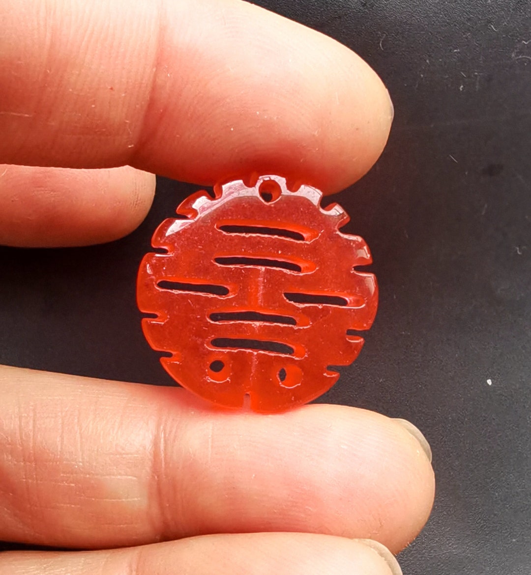 Red Jade Stone Pendant: Circle Carving, Amulet Talisman (22mm) - Etsy