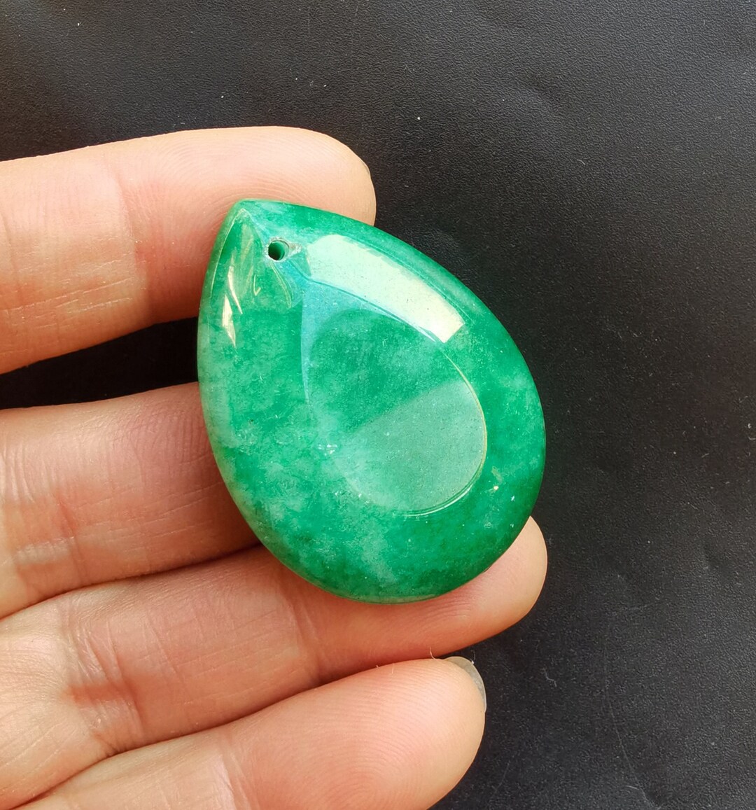 Large Teardrop Green Jade Pendant: Necklace Amulet (40mm) - Etsy