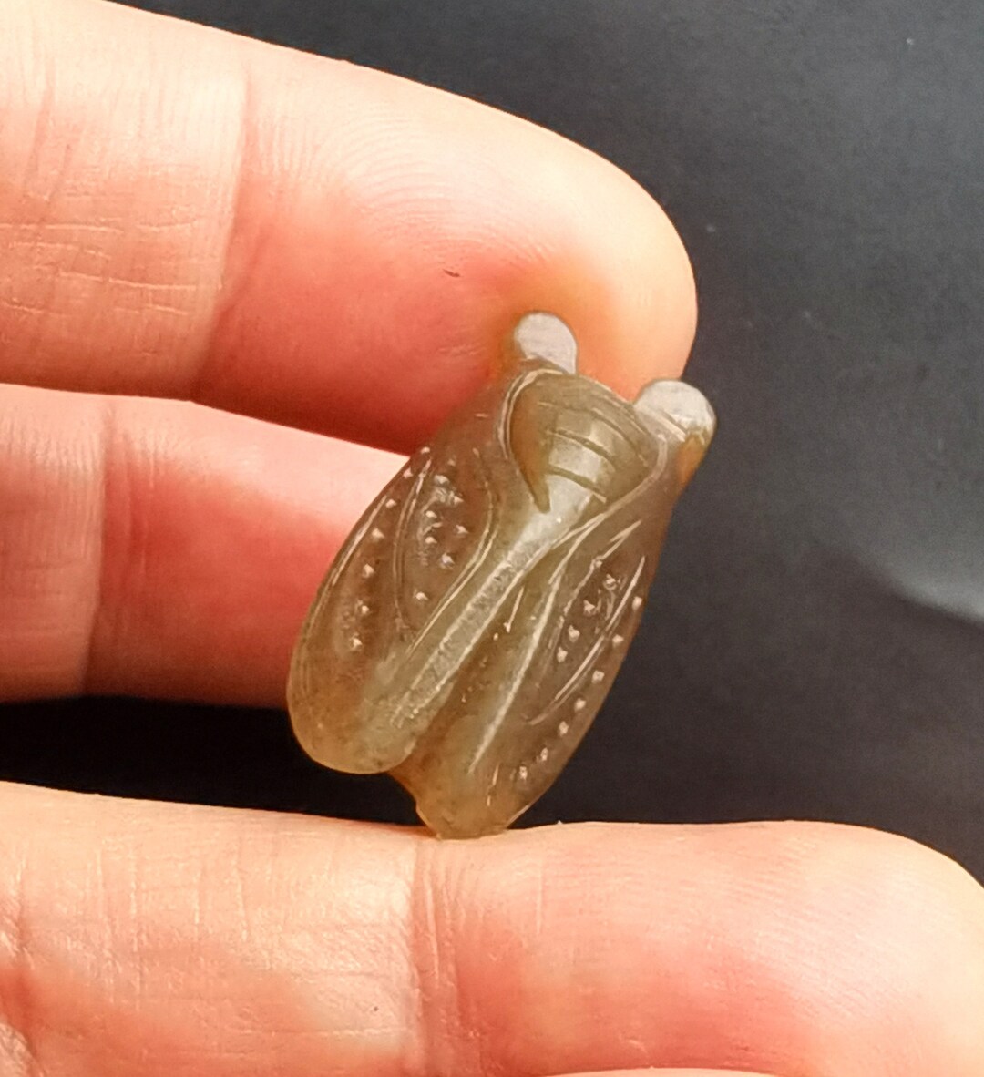 Small Genuine 3D Cicada Carving Natural Brown Hetian Jade Stone Pendant ...