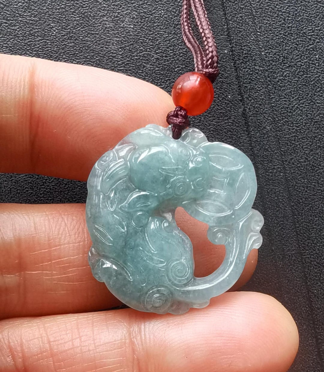 Carved Pixiu Dragon Guatemala Blue Jadeite Pendant: Amulet Gemstone ...