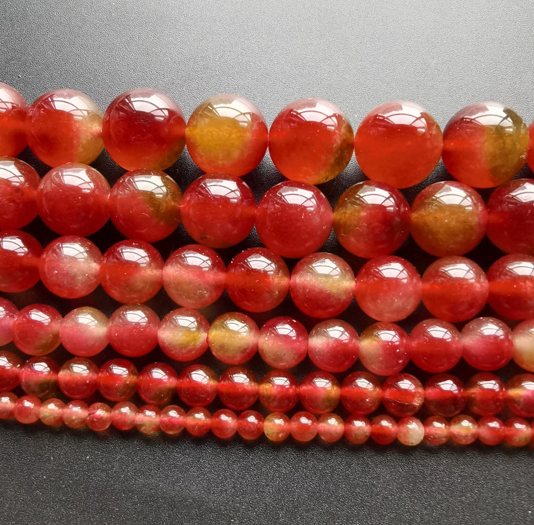 Watermelon Jade Beads: Smooth Round Candy Pink Green Gemstone, 15.5 ...