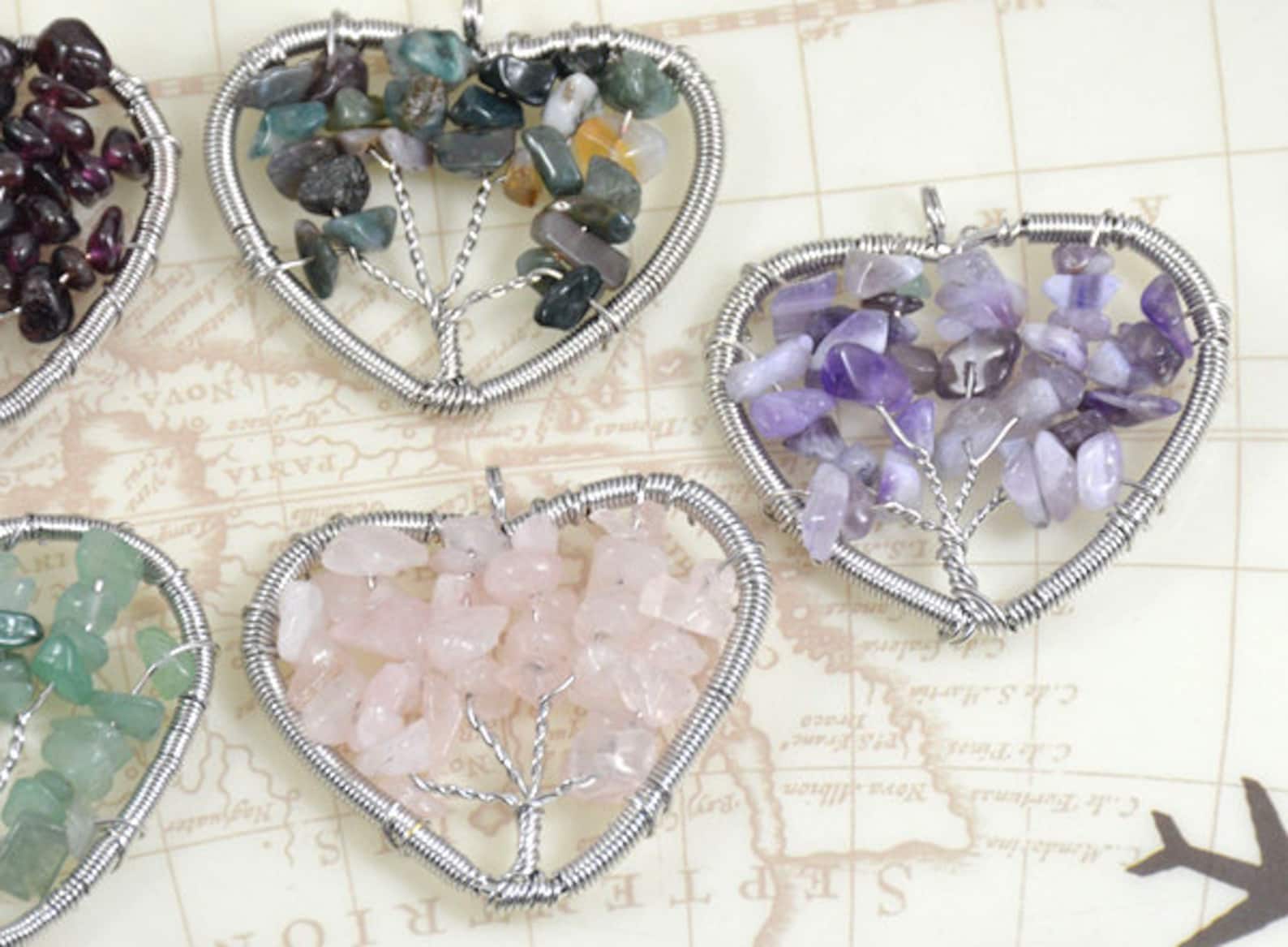 Heart Tree Natural Gemstone Pendant Rose Quartz - Etsy